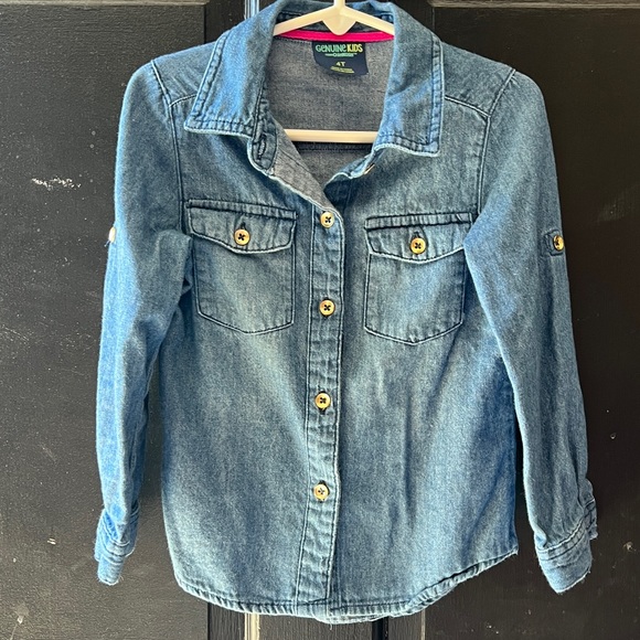 OshKosh B'gosh | Shirts & Tops | Denim Girls Button Up Shirt Gold ...